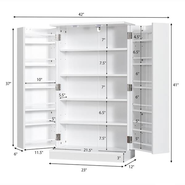 Costway 41 in. White Farmhouse Kitchen Pantry Storage Cabinet with Doors Adjustable Shelves TH653GWIT