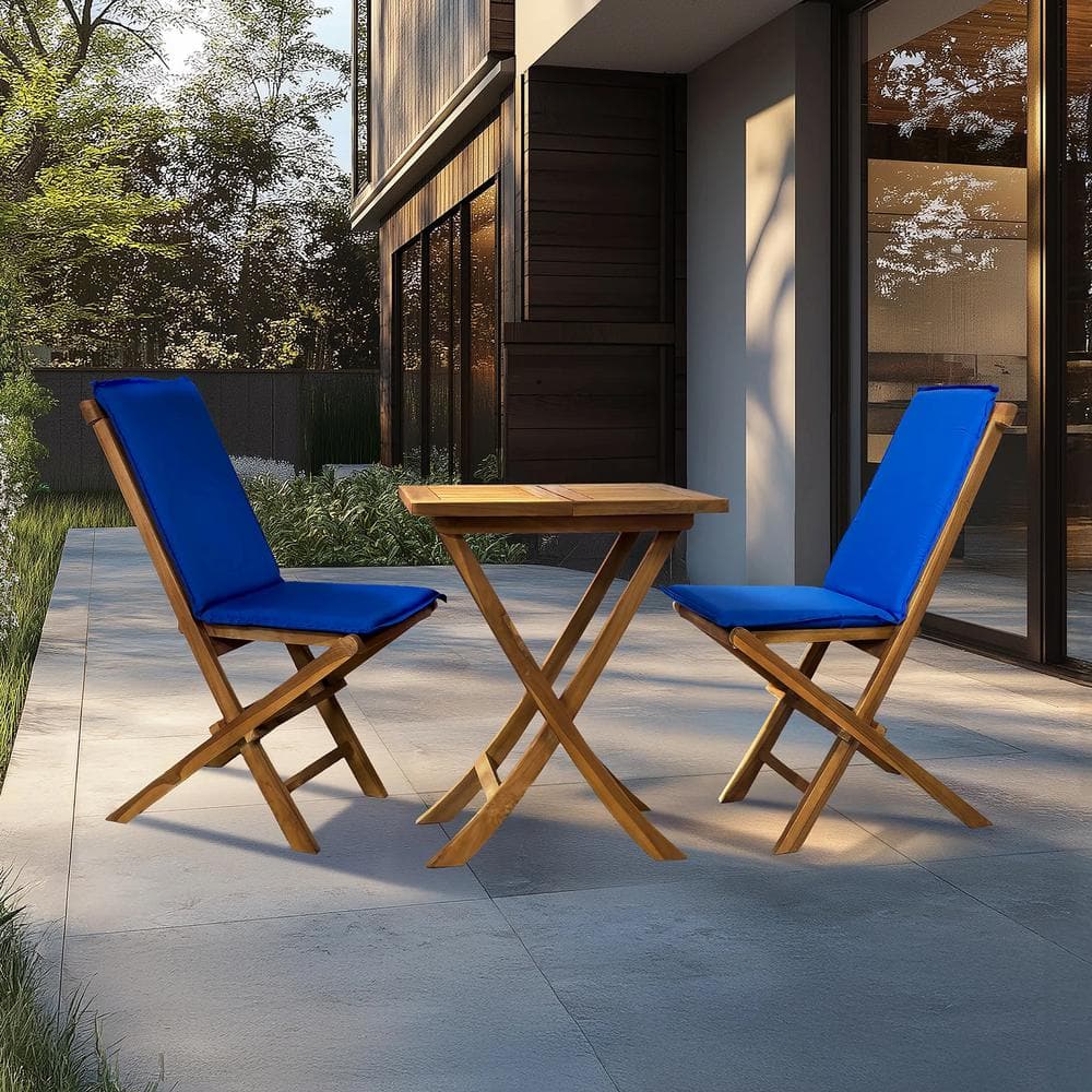 Kinger Home Leona 3-Piece Foldable Teawood Outdoor Bistro Set with ...