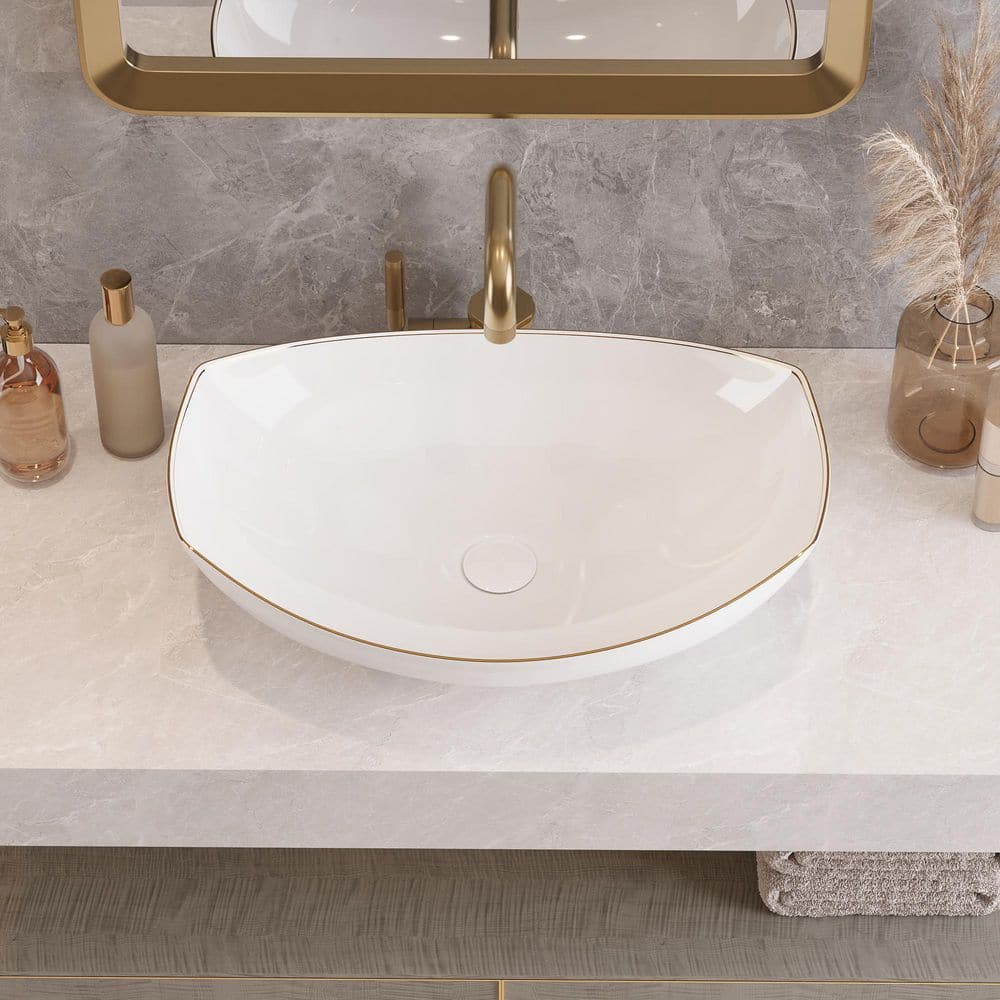 DEERVALLEY Modern 22 in. Boat Shaped Vessel Bathroom Sink in White ...