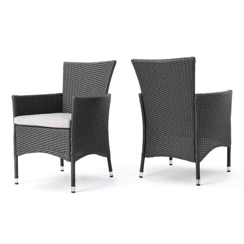 Zeus & Ruta Grey Wicker Outdoor Dining Chair, Set of 2, Chairs for ...