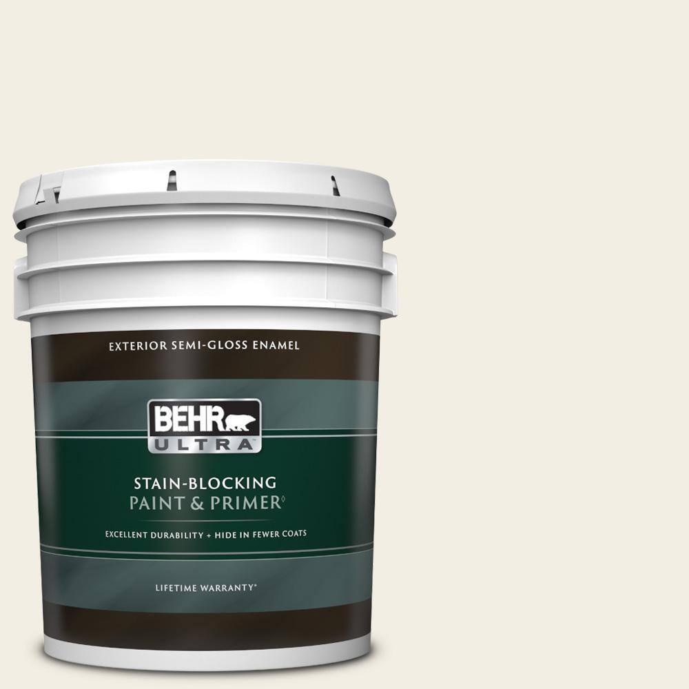 BEHR ULTRA 5 gal. #750C-1 Ivory Mist Semi-Gloss Enamel Exterior Paint ...