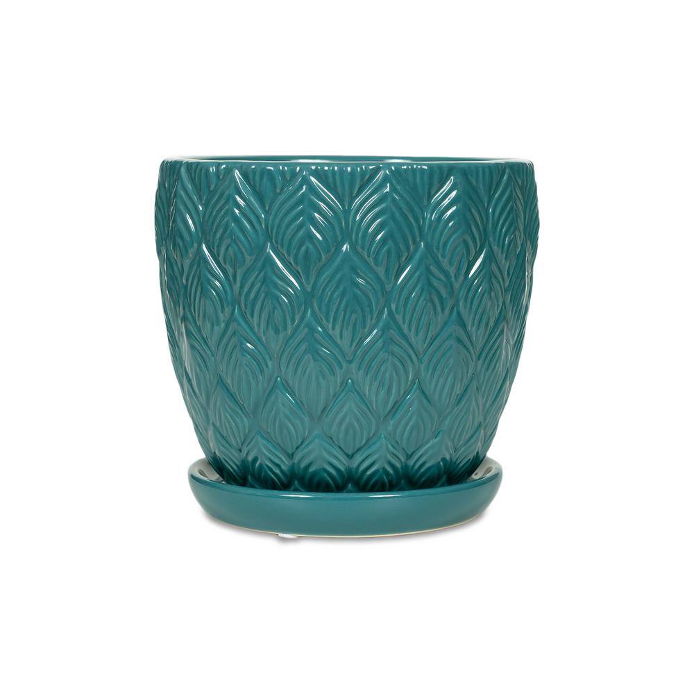 Reviews for Vigoro 6 in. Colusa Small Teal Leaf Textured Ceramic ...