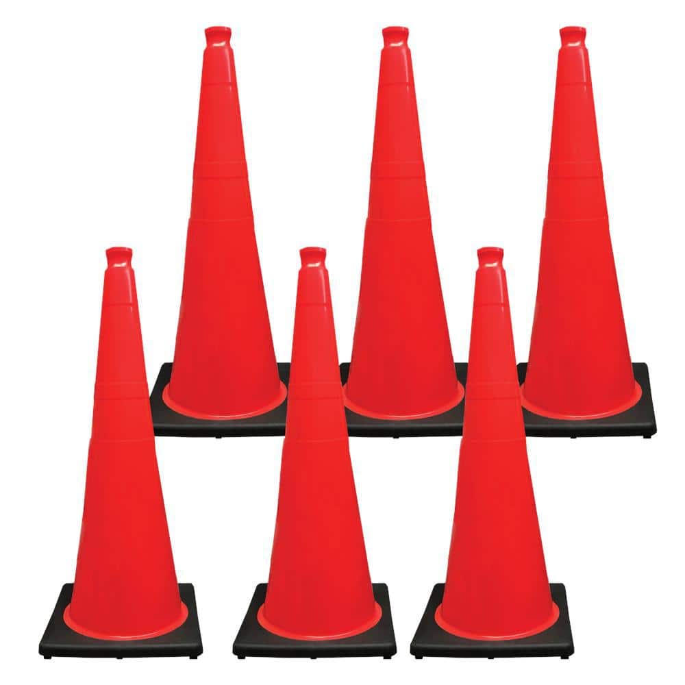 PLASTICADE 36 in. Orange Traffic Cone with Black Base 10 lbs. (6-Pack ...