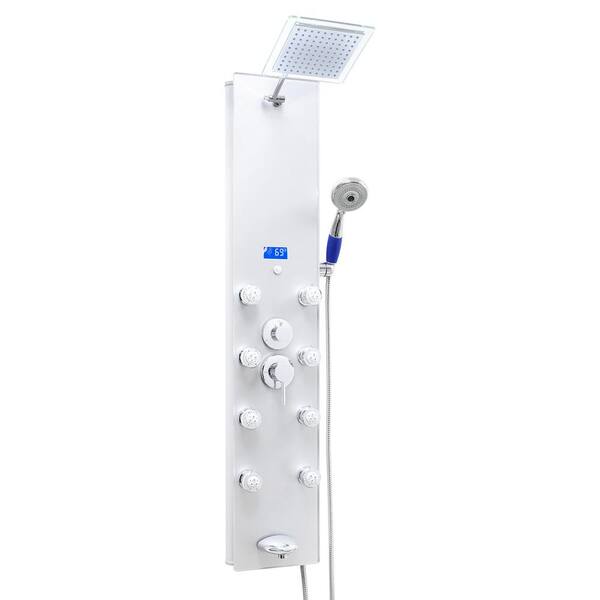 AKDY 52 in. 8-Jet Shower Panel System in Silver Tempered Glass with ...