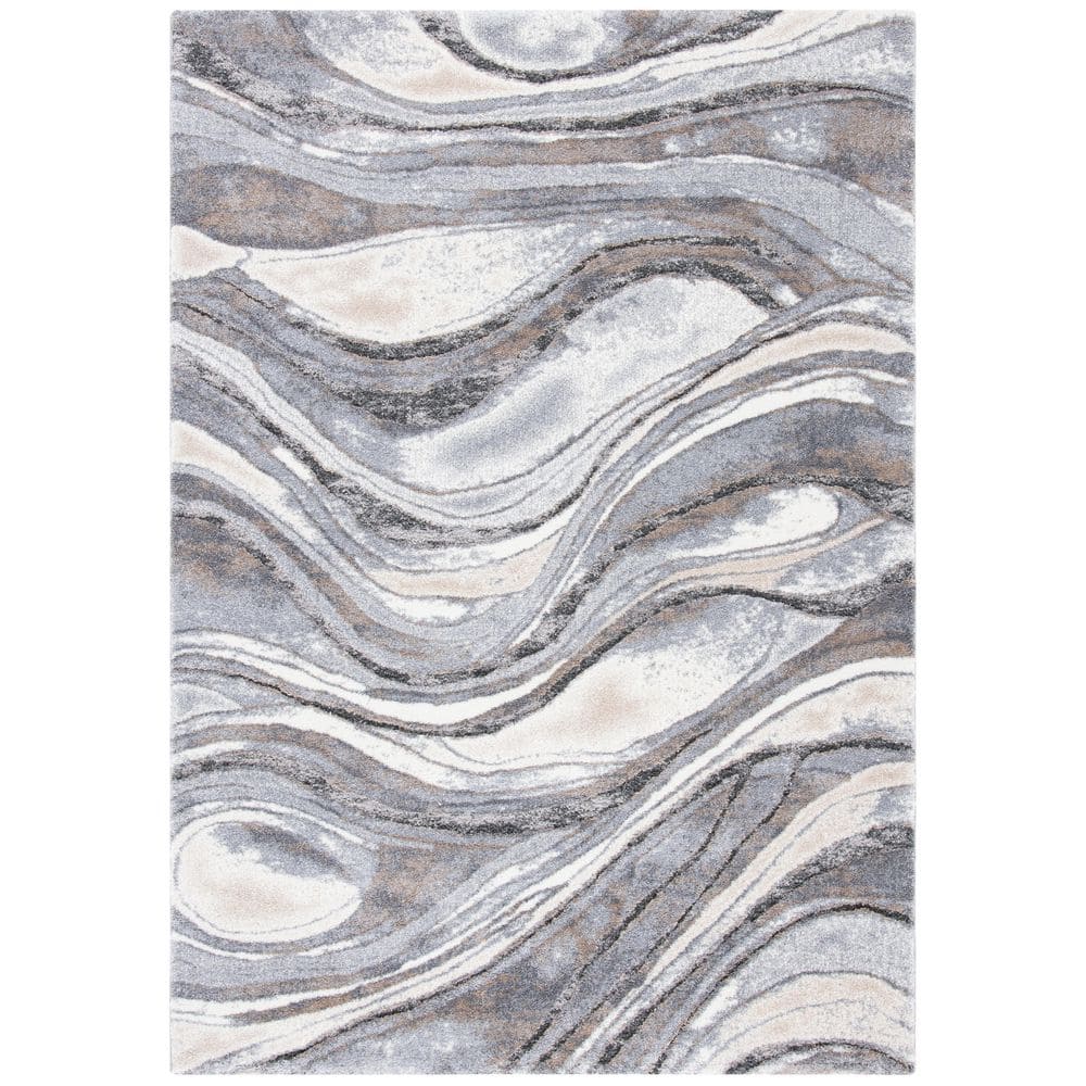 SAFAVIEH Cyrus Shag 4 ft. x 6 ft. Gray/Beige Wavy Marble Area Rug ...
