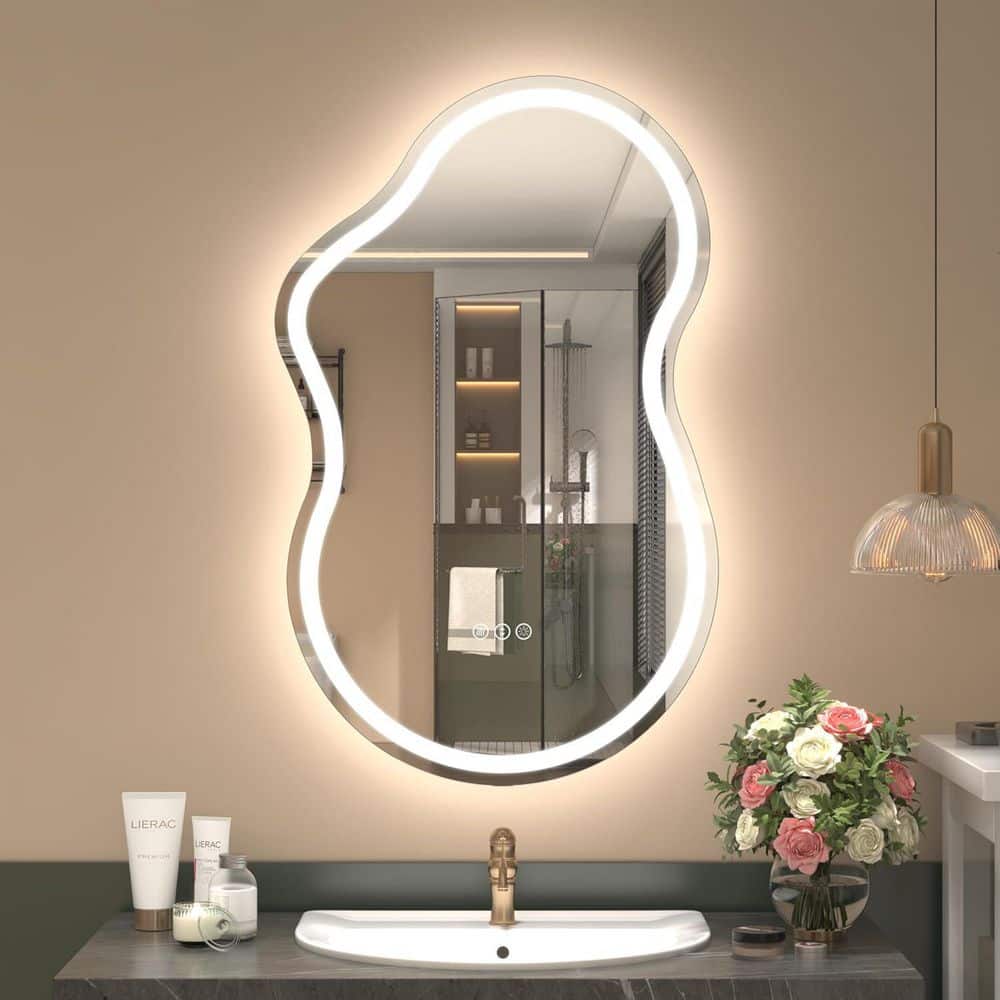 Apmir 20 in. W x 32 in. H Irregular Frameless LED Lighted Anti-Fog ...