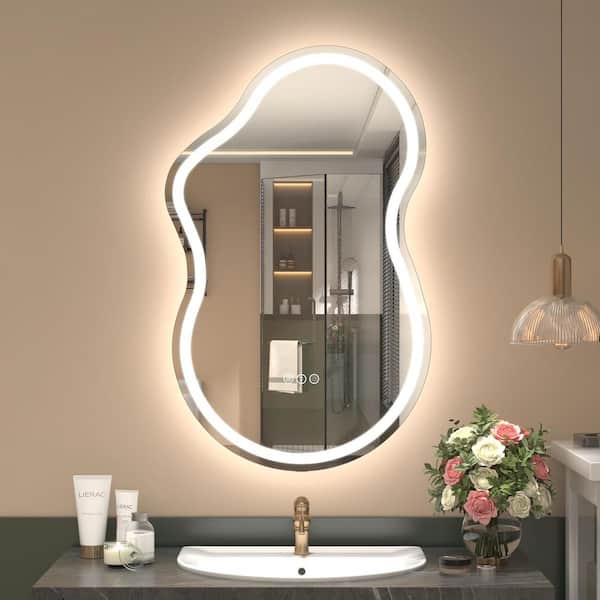 Apmir 20 in. W x 32 in. H Irregular Frameless LED Lighted Anti-Fog ...