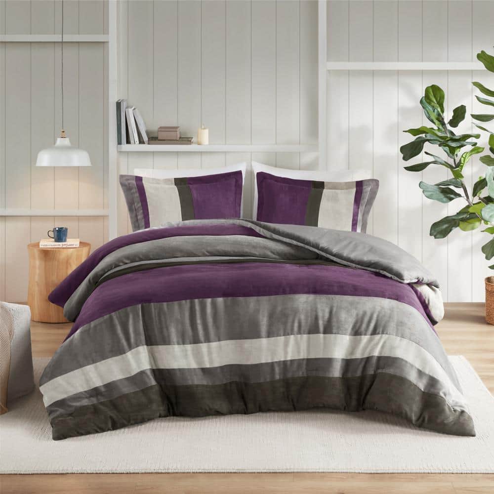 510 Design Boulder Stripe 3-Piece Purple Microfiber King/Cal King ...