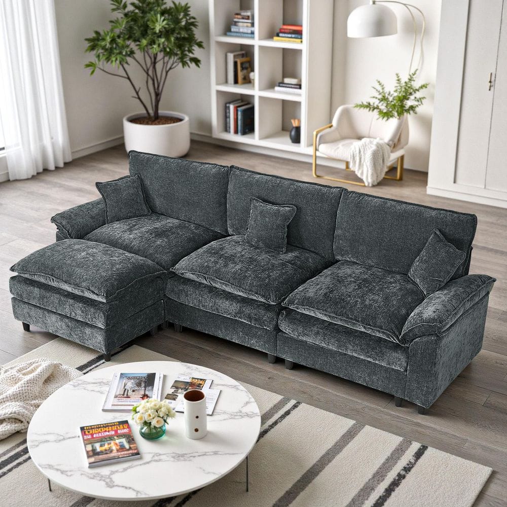 WONDER COMFORT Chic Oversized 121.65 in. Pillows Armrests L-Shape ...
