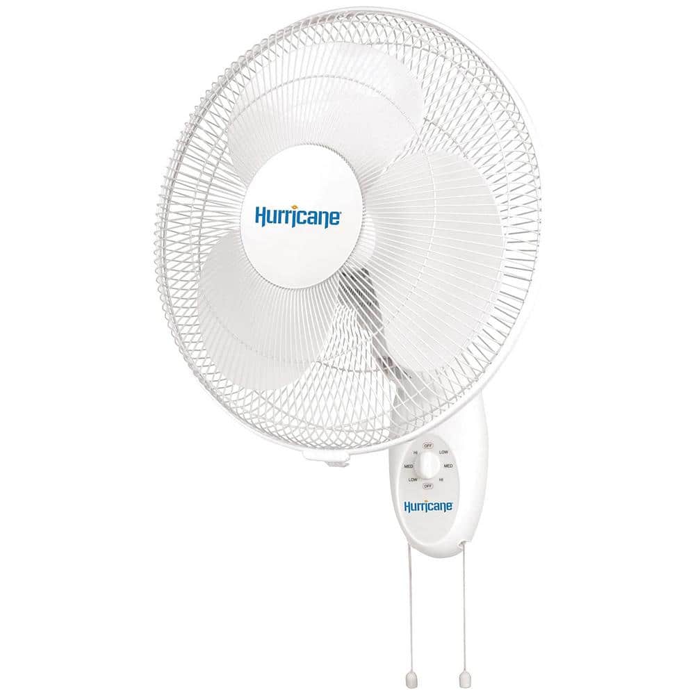 Hurricane 16 in. 3-Fan Speeds with 90° Oscillation in White Wall Fan ...