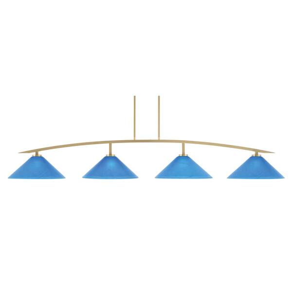 Siena 4-Light New Age Brass Billiard Light with 16 in. Blue Italian ...