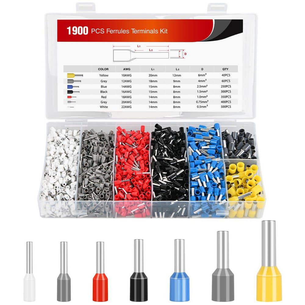 10 Amp 12-Volt Pin Connector Nylon Insulated Wire Ferrule Terminals Kit ...