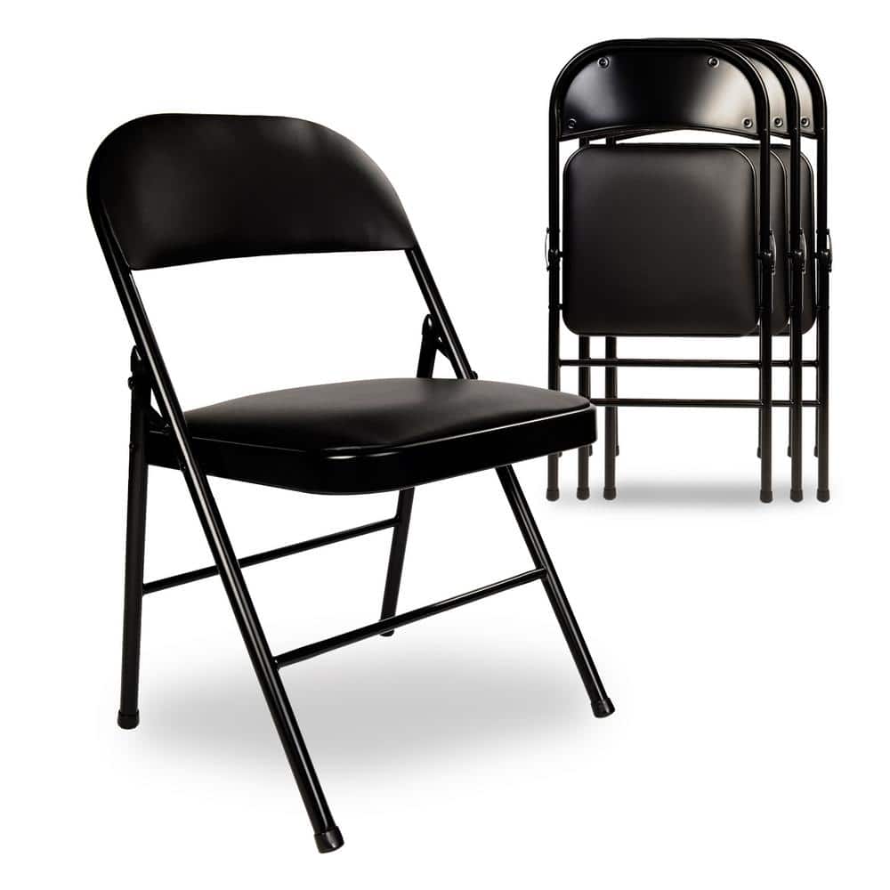 VECELO Folding Chairs Black Metal Seat Portable Metal with Ultra Soft ...