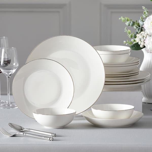 vancasso Jera 16-Piece White with Gold Trim Bone China Dinnerware Set ...