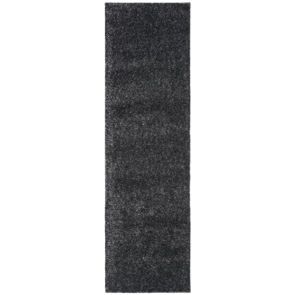 SAFAVIEH August Shag Charcoal 2 ft. x 6 ft. Solid Runner Rug AUG900H-26 ...