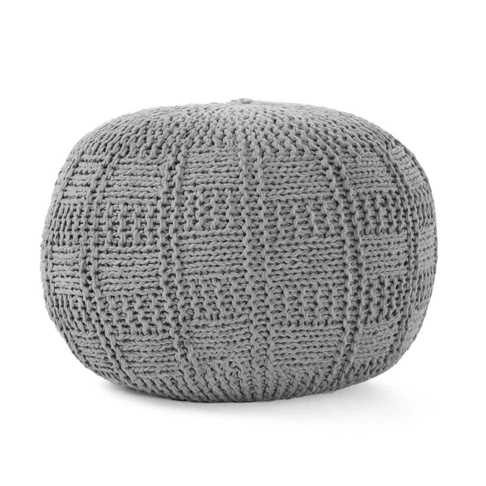 Noble House Yuny Grey Round Pouf 11646 - The Home Depot