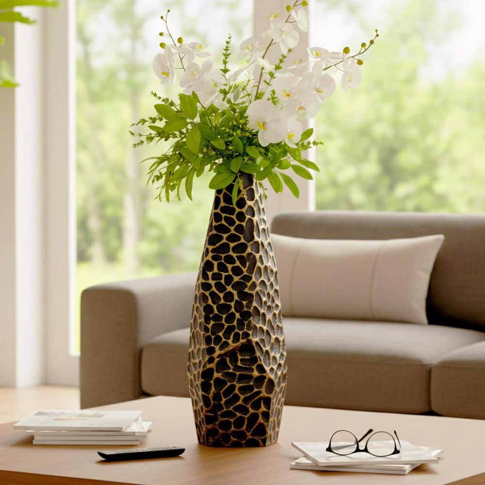 Liv & Skye 17 in. Bronze Metal Geometric Asymmetrical Decorative Vase ...
