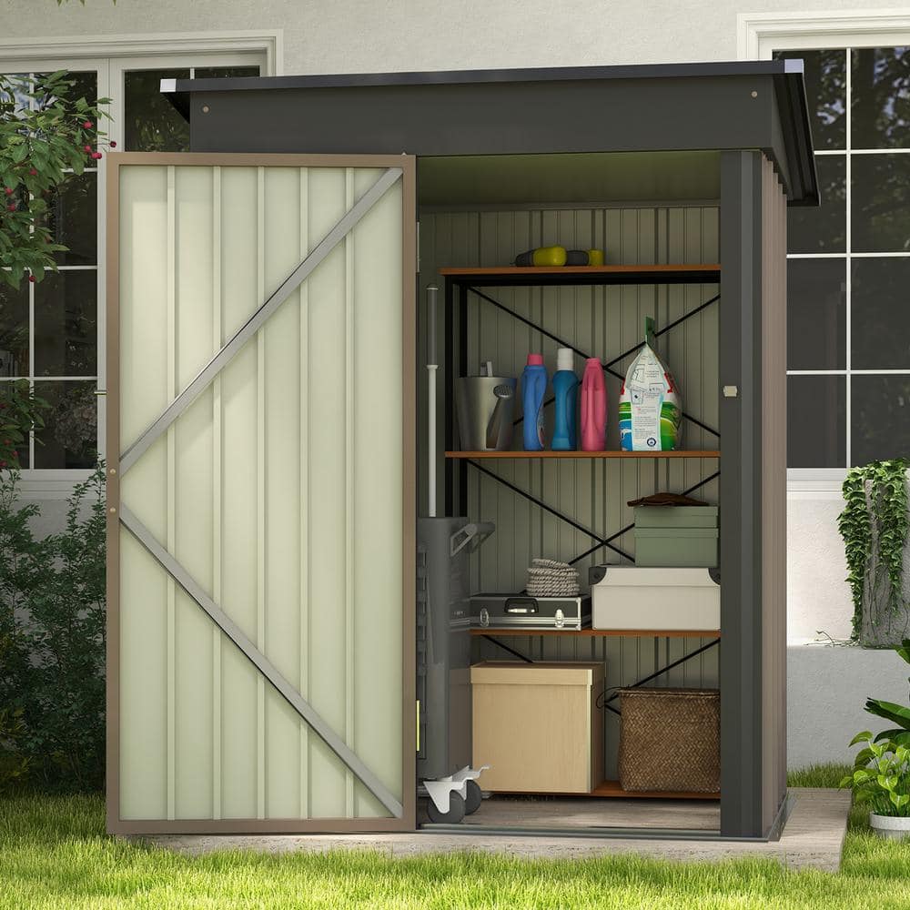 Patiowell 5 ft. W x 3 ft. D Outdoor Storage Metal Shed with Sloping ...