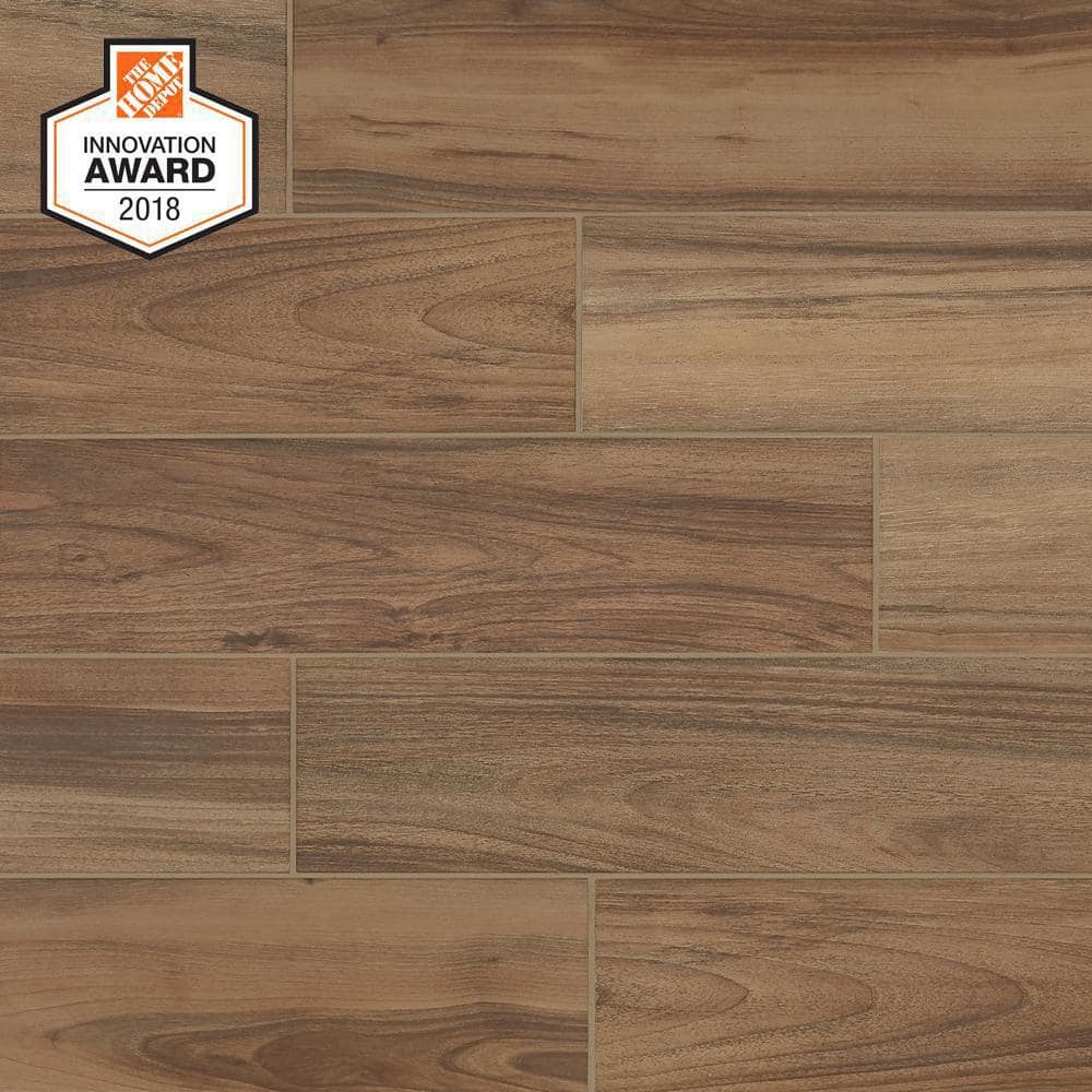 Lifeproof Toffee Wood 6 in. x 24 in. Glazed Porcelain Floor and Wall ...