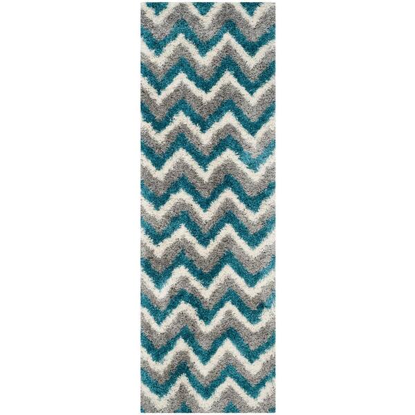 SAFAVIEH Kids Shag Ivory/Blue 2 ft. x 5 ft. Chevron Runner Rug SGK568C ...
