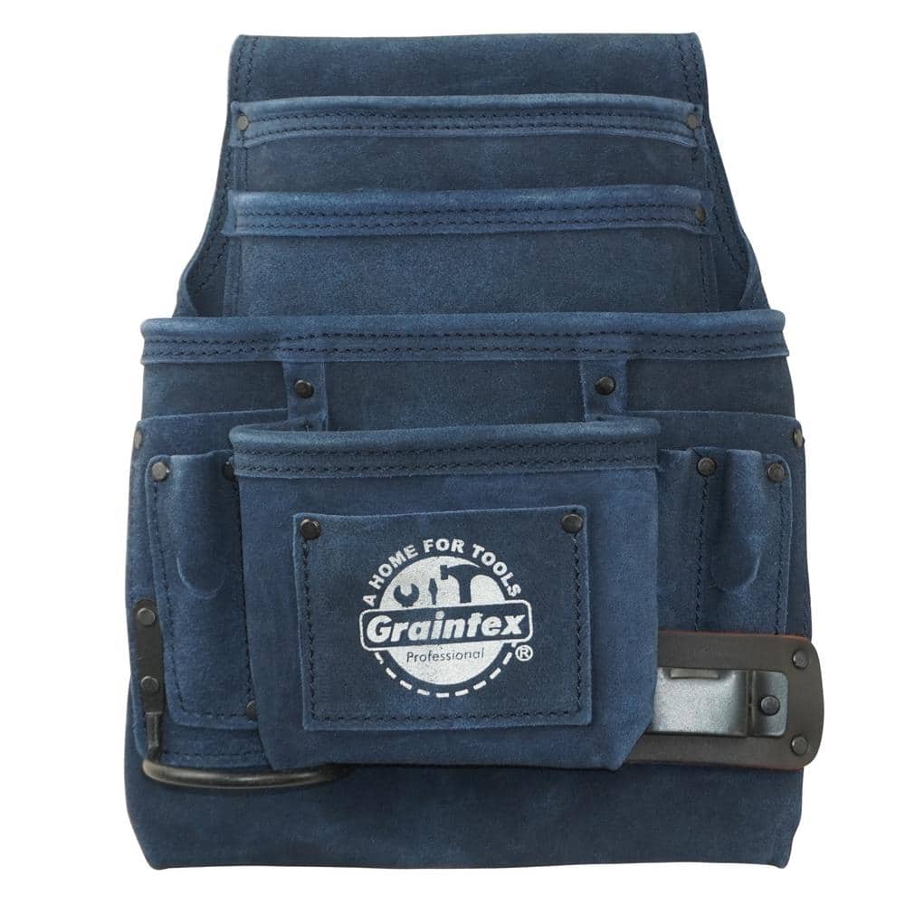 Graintex 10-Pocket Navy Blue Suede Leather Nail and Tool Pouch w/Hammer ...