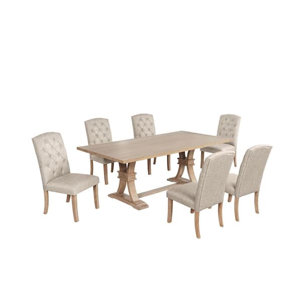 Best Quality Furniture Katt 7-Piece Rectangle Rustic Light Oak Finish ...