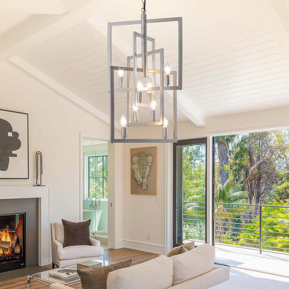 Magic Home 16.54 in. 8-Light Silver Chandelier with Rotation Frame for ...