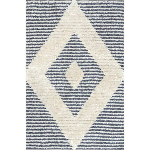 nuLOOM Rhylan Diamond Striped Shag Blue 5 ft. x 7 ft. 6 in. Area Rug ...