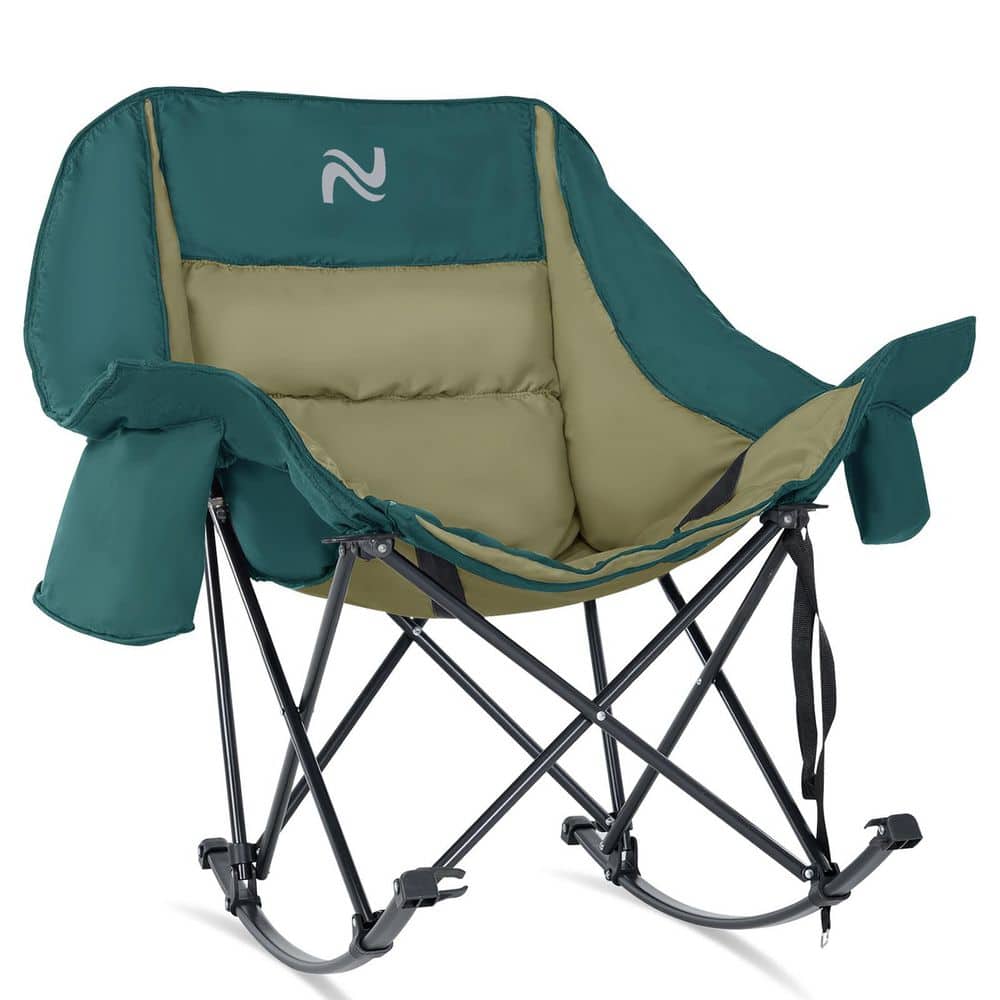 BOZTIY Oversized Rocking Camping Chair Metal Padded Camping Chair ...