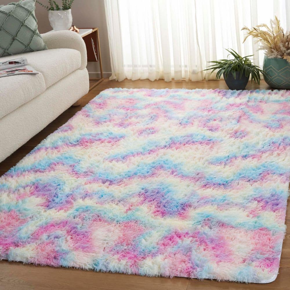 SAFAVIEH Rainbow Shag 5 ft. x 8 ft. Rainbow Abstract Solid Area Rug ...