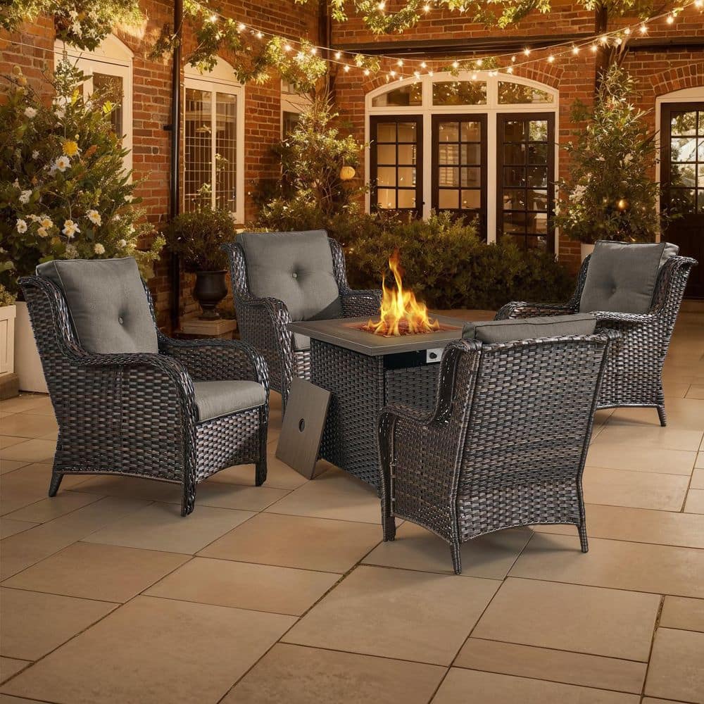 Pocassy 30 in. 5-Piece Wicker Patio Chairs for 4 with Gas Propane Fire ...