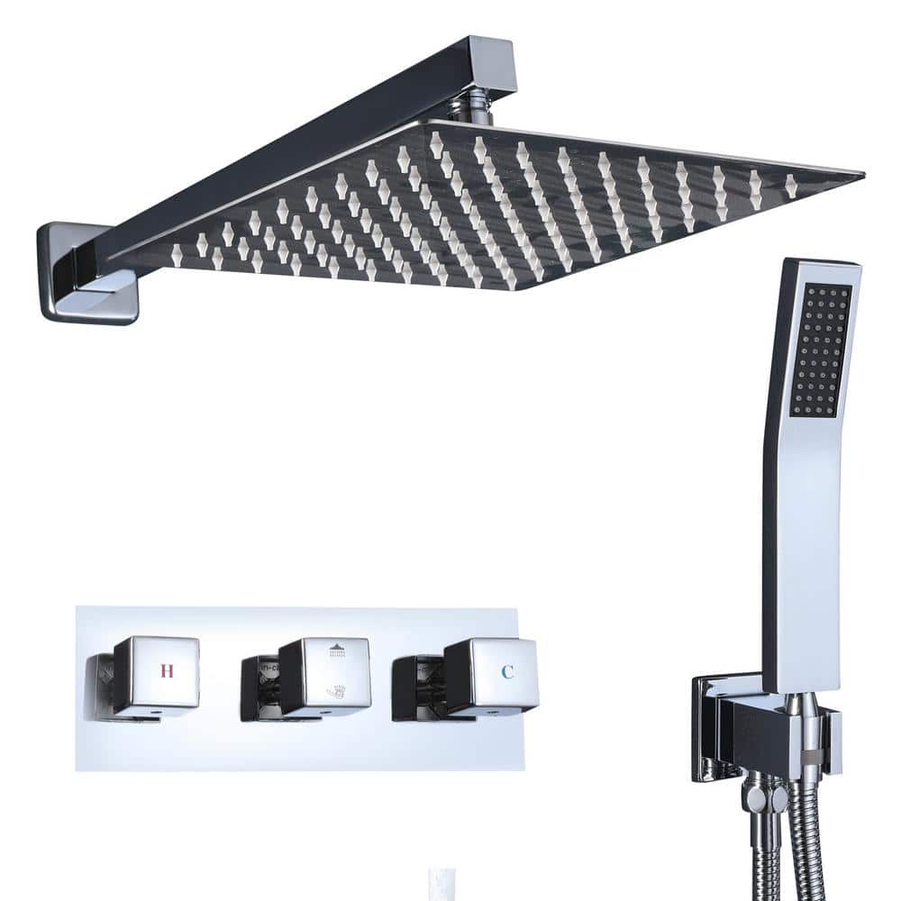 GIVING TREE 2-Spray Square 12 in. Rain Shower Head with Hand Shower ...