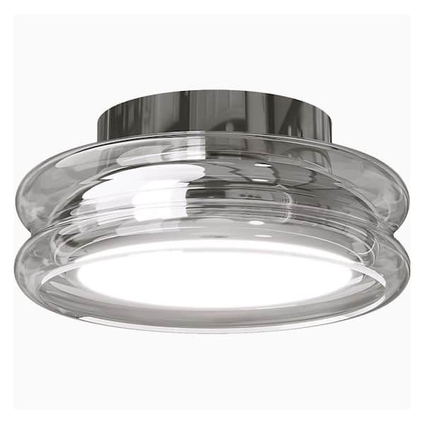 OLUZO 8 in. Chrome Flush Mount Ceiling Integrated LED Light with Clear ...