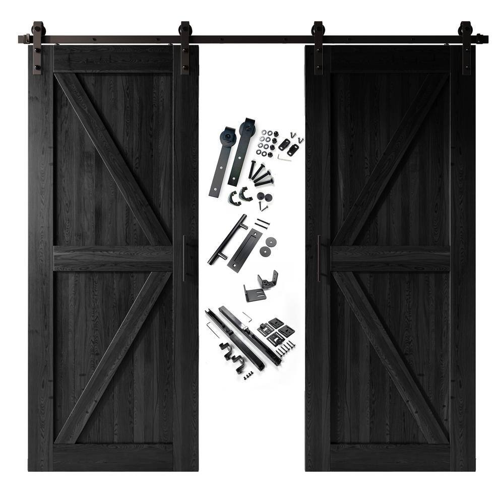 HOMACER 36 in. x 96 in. K-Frame Black Double Pine Wood Interior Sliding ...