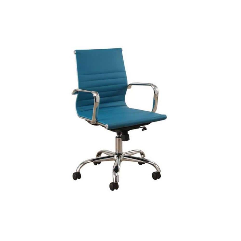 DEVON & CLAIRE Samson Silver Finish Leather Office Chair, Turquoise BR ...