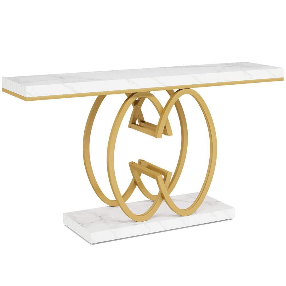 BYBLIGHT Turrella 56 in. Gold Rectangle Wood Console Table with Storage ...