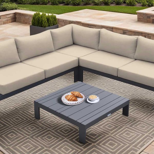Armen Living Razor Gray Square Aluminum Outdoor Coffee Table ...
