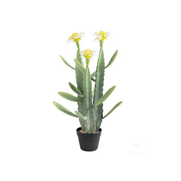 33 in. Green Indoor Succulent Artificial Cactus Plant with Lilly White ...
