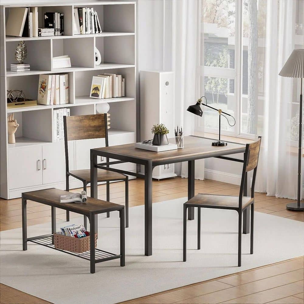 LACOO 4-Piece Rectangular Brown Wood Top Dining Table Set Seats 3-4 V ...