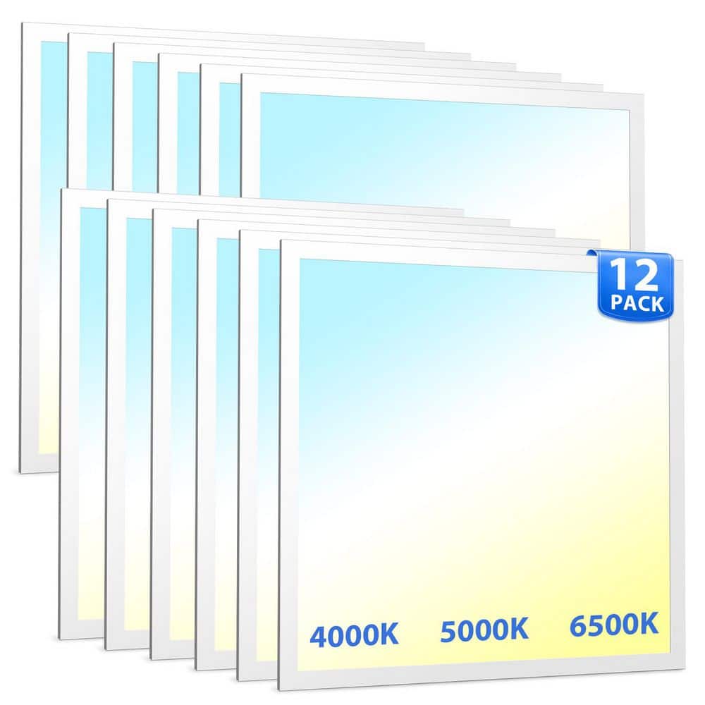 Amico 12-Pack 2 ft. x 2 ft. 5000 Lumen Dimmable Integrated LED Flat ...