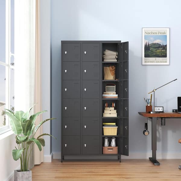 Black 72 in. Metal Lockers for Employees Steel Storage Locker Cabinet w ...