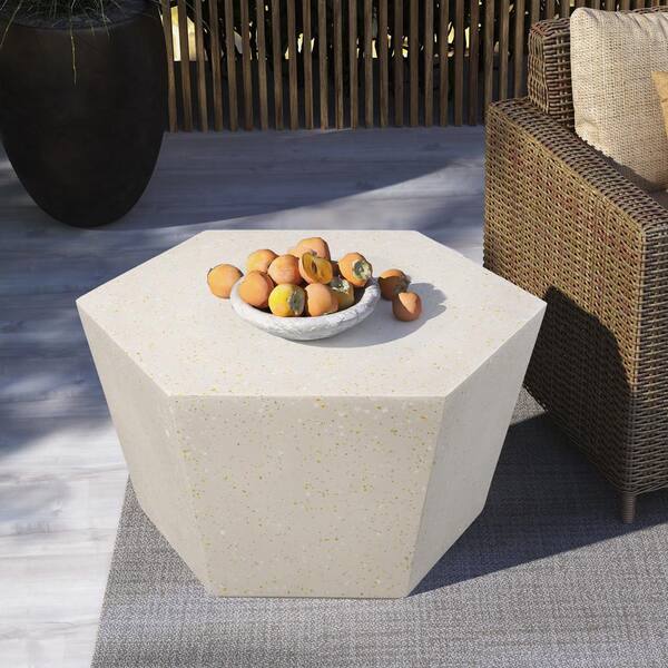 UPHA 28 in. Terrazzo Beige Hexagon Concrete Outdoor Coffee Table, Patio ...