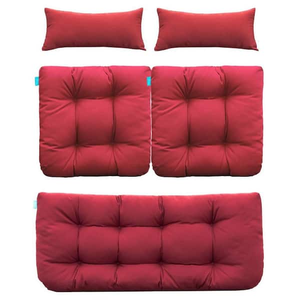 44 x 19 in. 5-Piece Set Outdoor Wicker Loveseat Seat Cushions Red ...