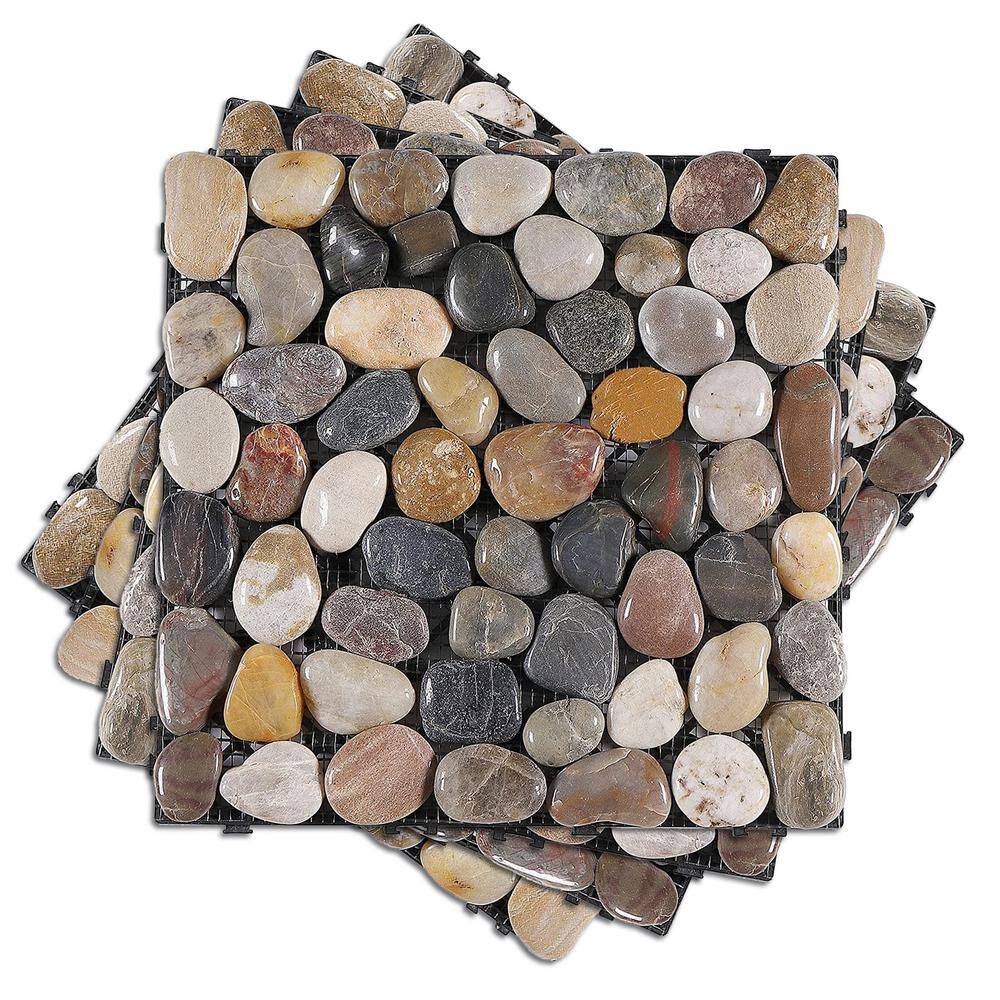 PURE ERA 12 in. x 12 in. Multi Colored Polished Pebble Stone ...