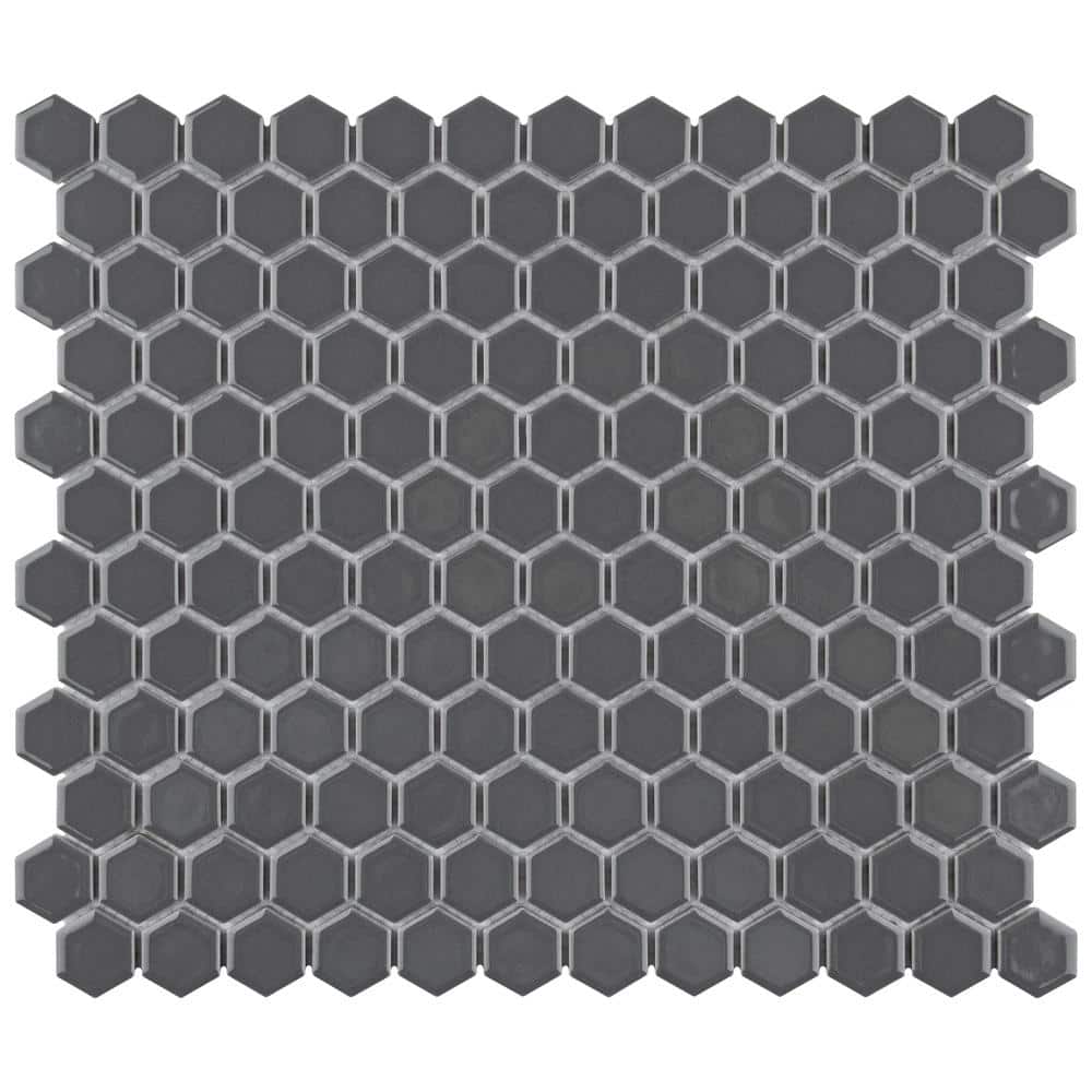 Merola Tile Metro 1 in. Hex Glossy Grey 6 in. x 6 in. Porcelain Mosaic ...