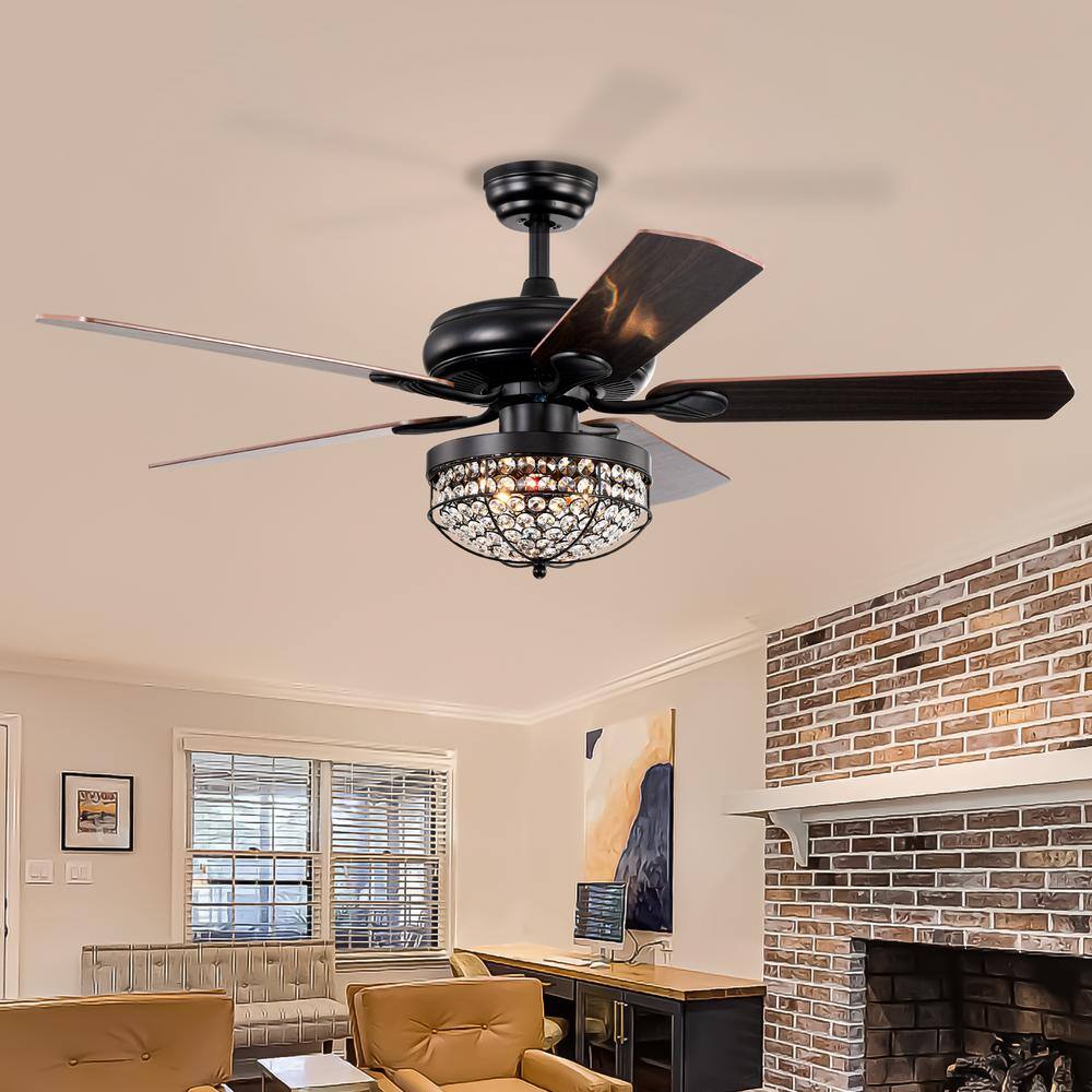 Keazile 52 in. indoor Matte Black Crystal Ceiling Fan with Remote ...