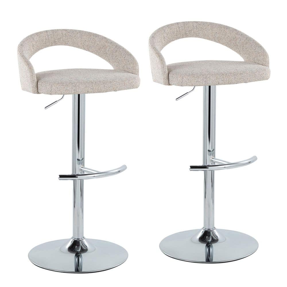 Lumisource Grotto Upholstered 39. Chrome Metal and Oat Noise Fabric Adjustable Bar Stool (Set of ...