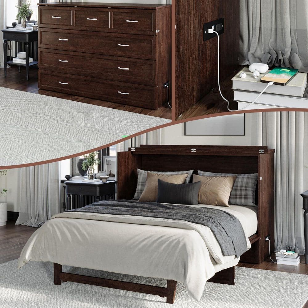 AFI Northfield Burnt Amber Bronze Solid Wood Frame Queen Murphy Bed ...