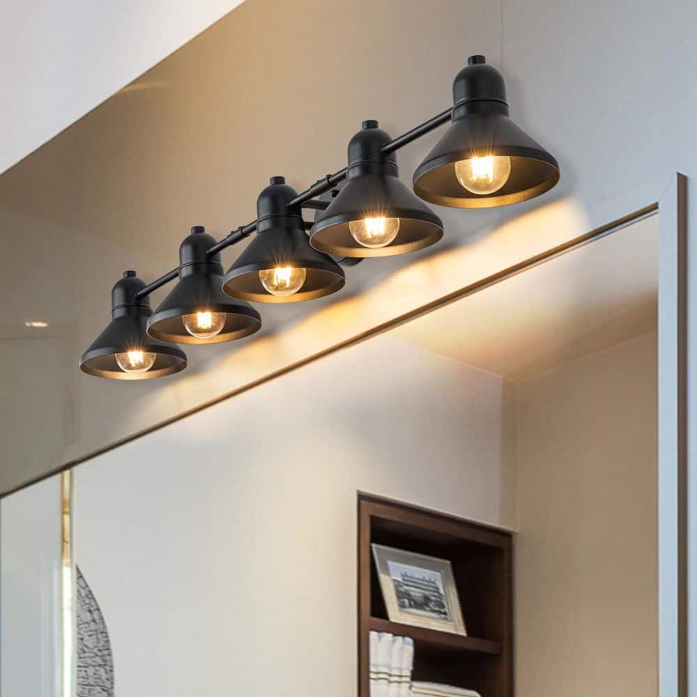 C Cattleya 40.5 in. 5-Light Powder-Coated Black Vanity Light Fixture ...