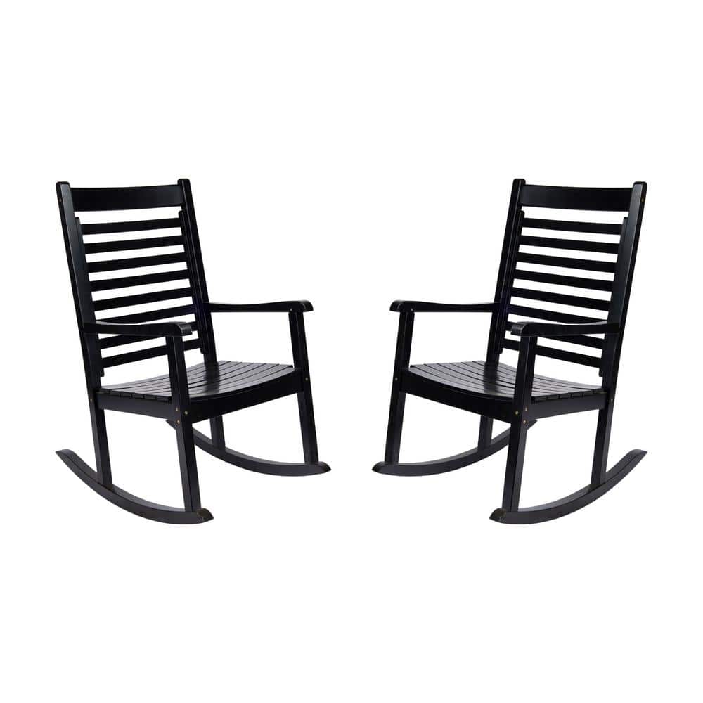 Shine Company Black Wood Outdoor Rocking Chair Set of 2 Patio Furniture ...